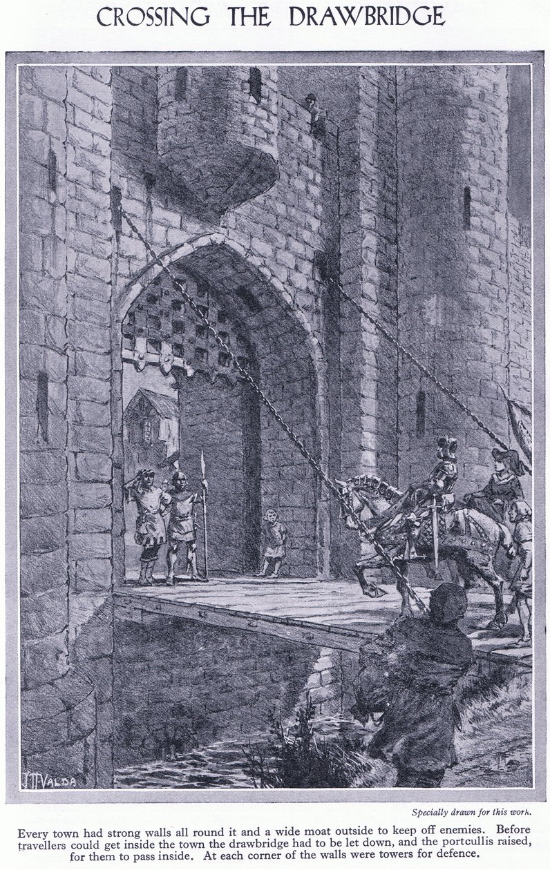 Crossing the drawbridge. Every town has strong walls and a moat, a ...