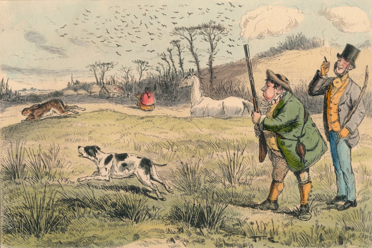 Mr. Jogglebury Crowdey with his dog and his gun