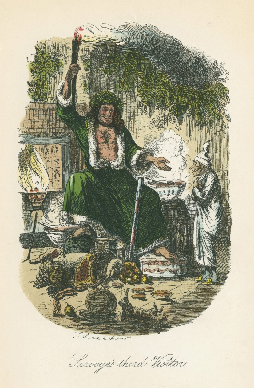 The Ghost of Christmas Present Appearing to Scrooge. Illustration by ...
