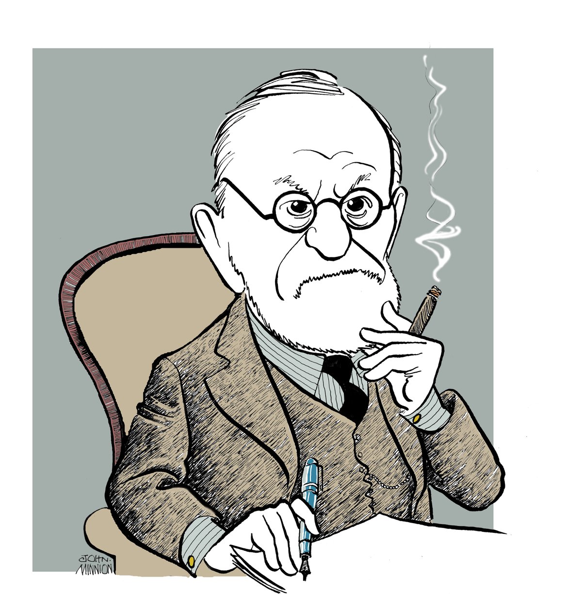 Sigmund Freud, caricature by John Minnion: Fine art print