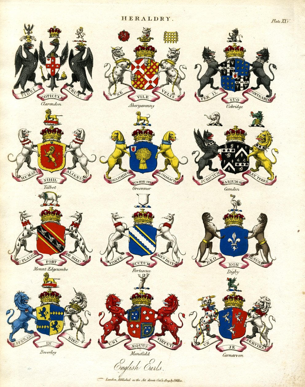 Coats of Arms of English Earls by John Pass: Fine art print