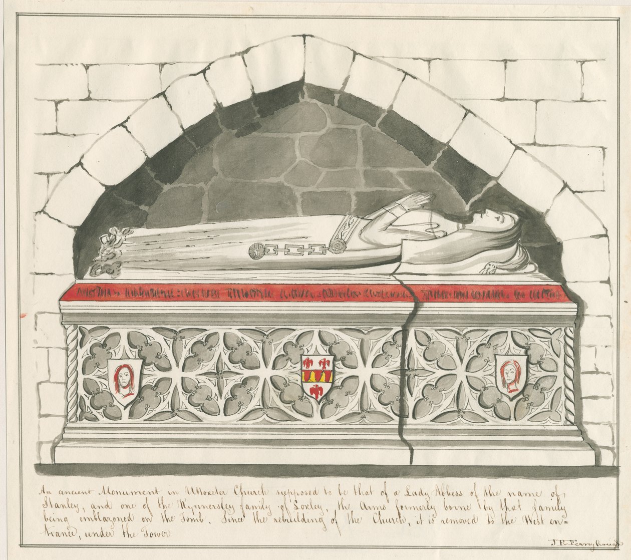 Uttoxeter Church - Tomb of Lady Abbess of Kynnersley Family: pen and ...