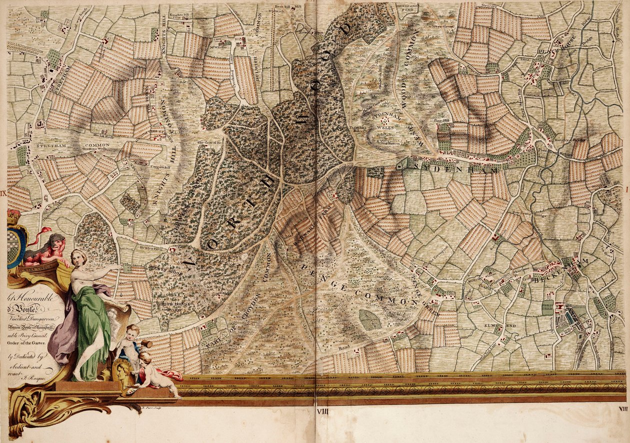 Map of Streatham, Croydon and Sydenham by John Rocque