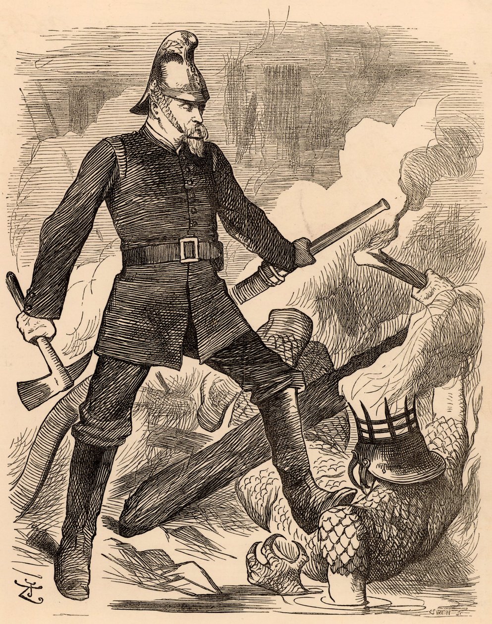 Eyre Massey Shaw Fighting Fire, from 'Punch' London (1887)