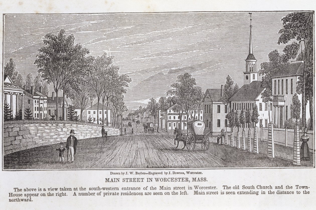 Main Street in Worcester, from 'Historical Collections of Massachusetts ...