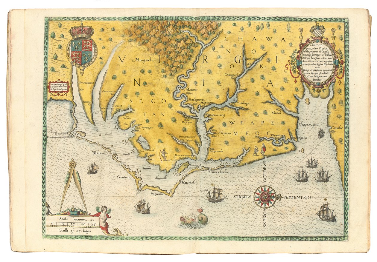Map of Virginia Showing the Arrival of Sir Walter Raleigh's Expedition ...