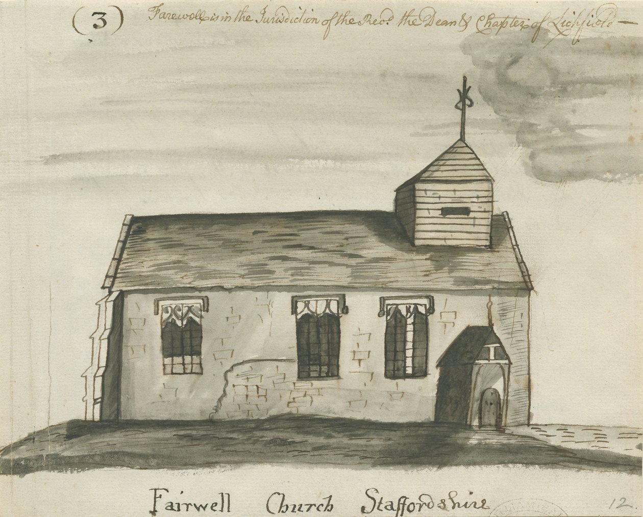 Farewell Church: Pen and Wash Sepia Drawing, nd [c 1780]