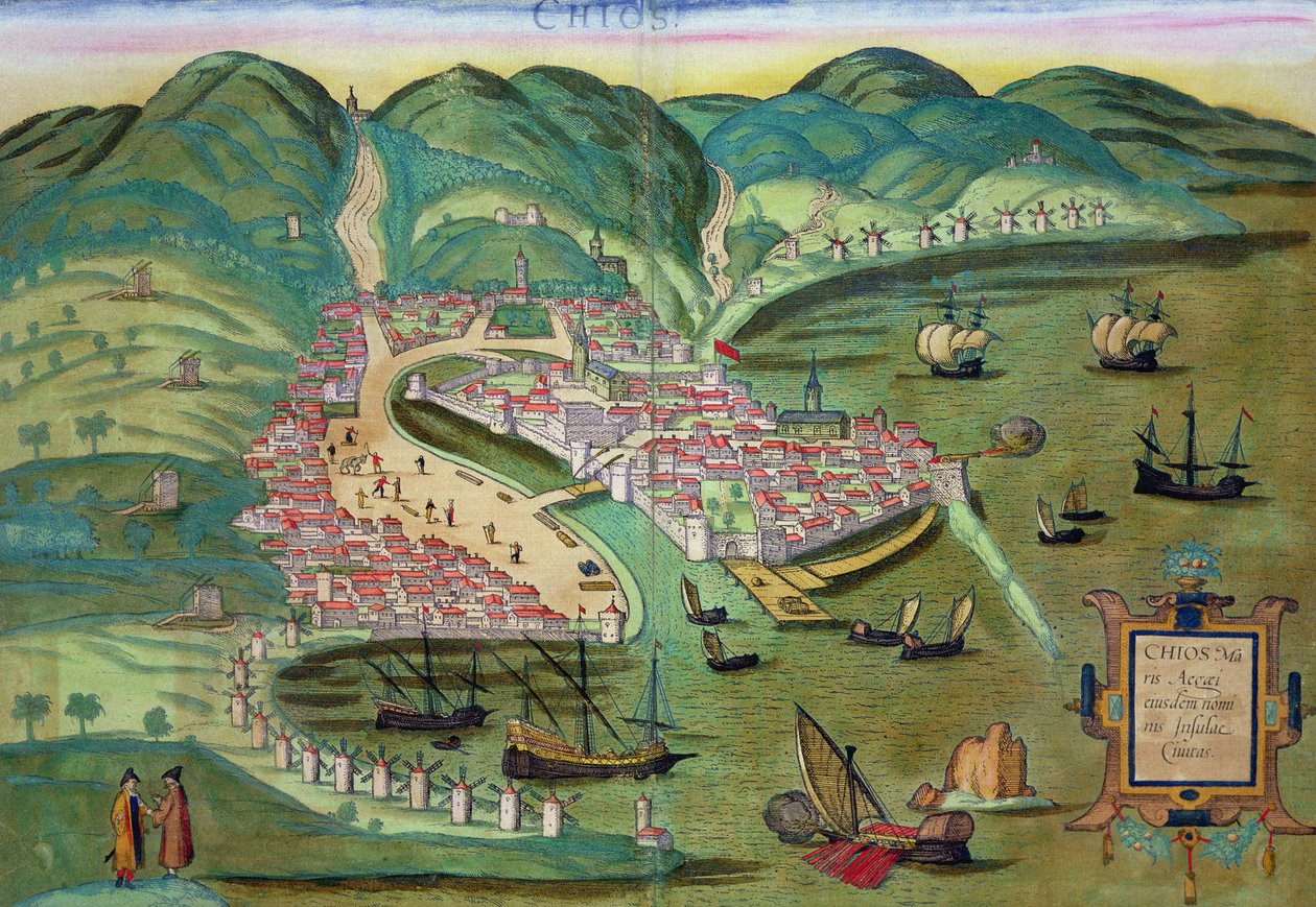 Map of Chios, from 'Civitates Orbis Terrarum' by Georg Braun and Frans ...