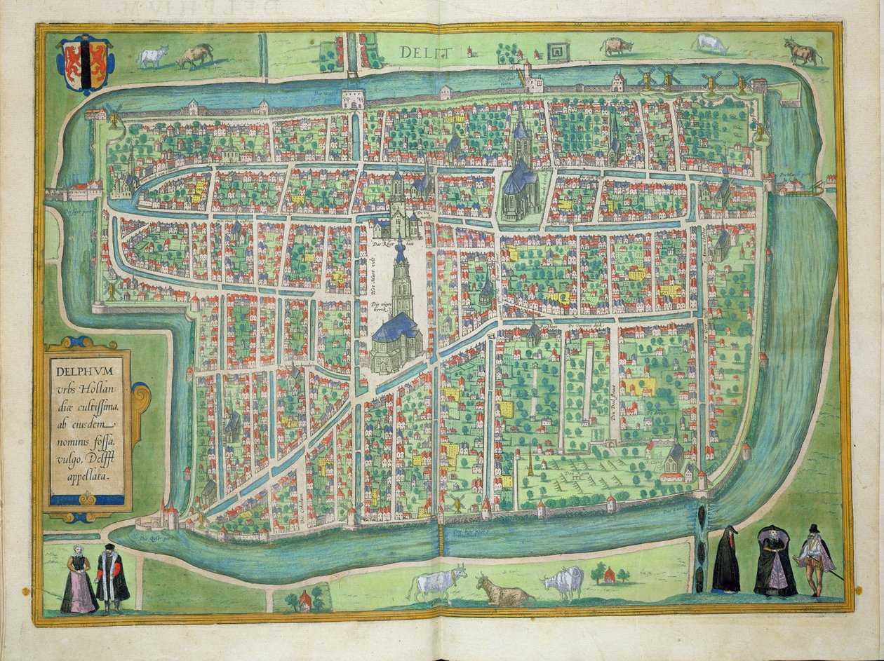 Map of Delft, from 'Civitates Orbis Terrarum' by Georg Braun and Frans ...
