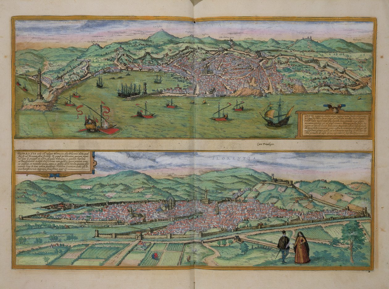 Map of Genoa and Florence (from 'Civitates Orbis Terrarum' by Georg ...