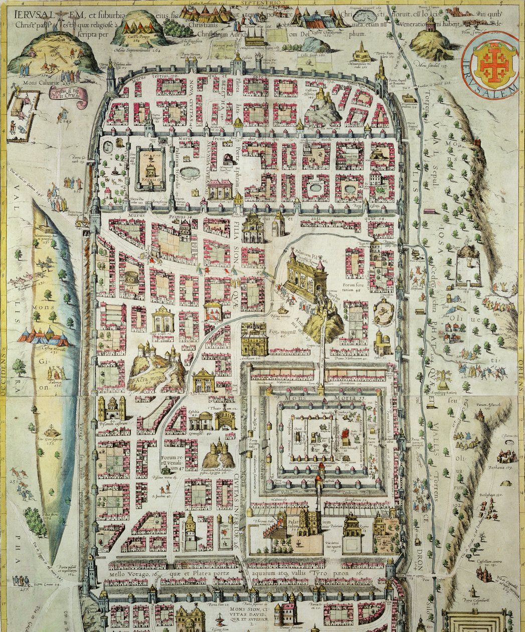 Map of Jerusalem and the Surrounding Area, from 'Civitates Orbis ...