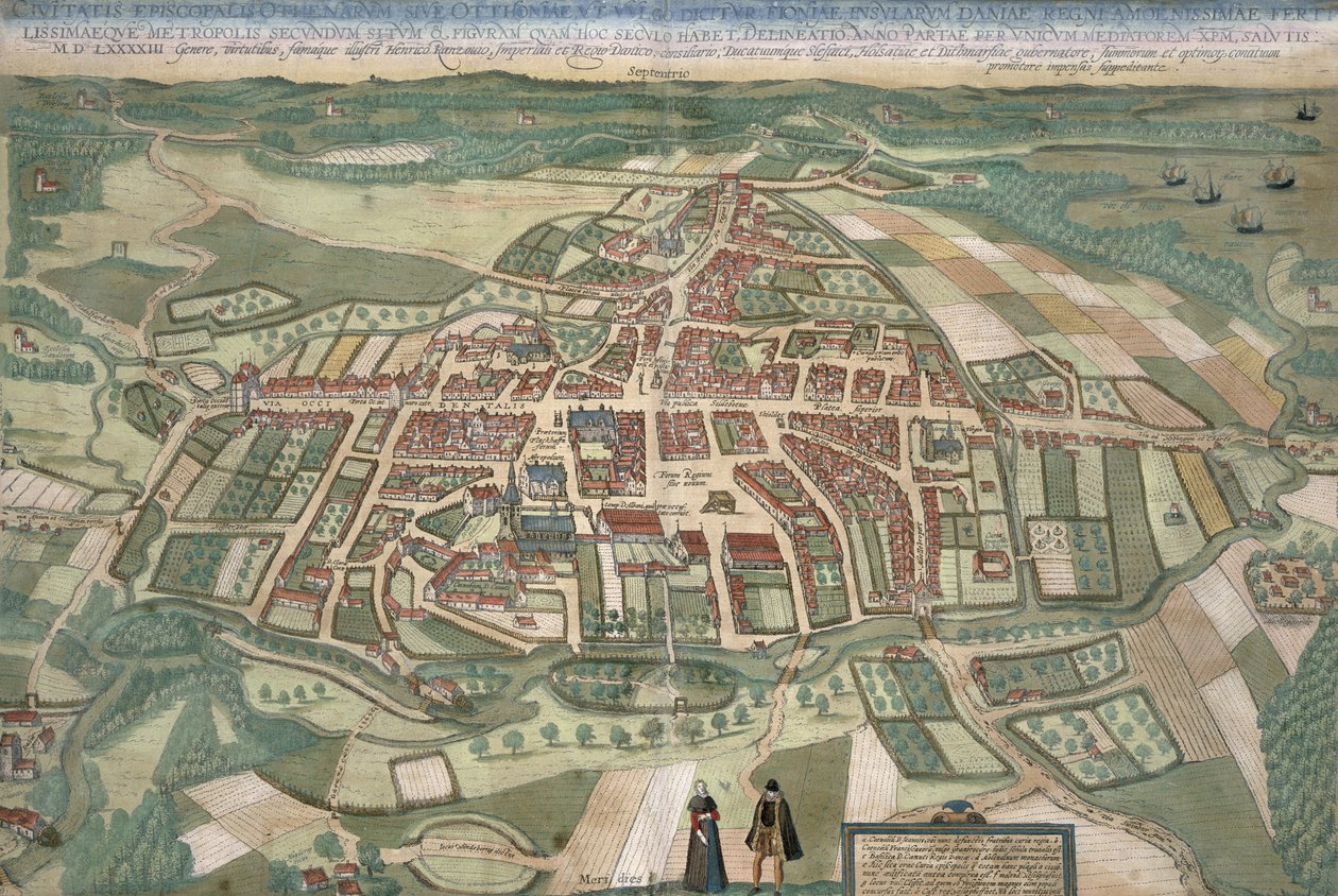 Map of Odense, from 'Civitates Orbis Terrarum' by Georg Braun and Frans ...