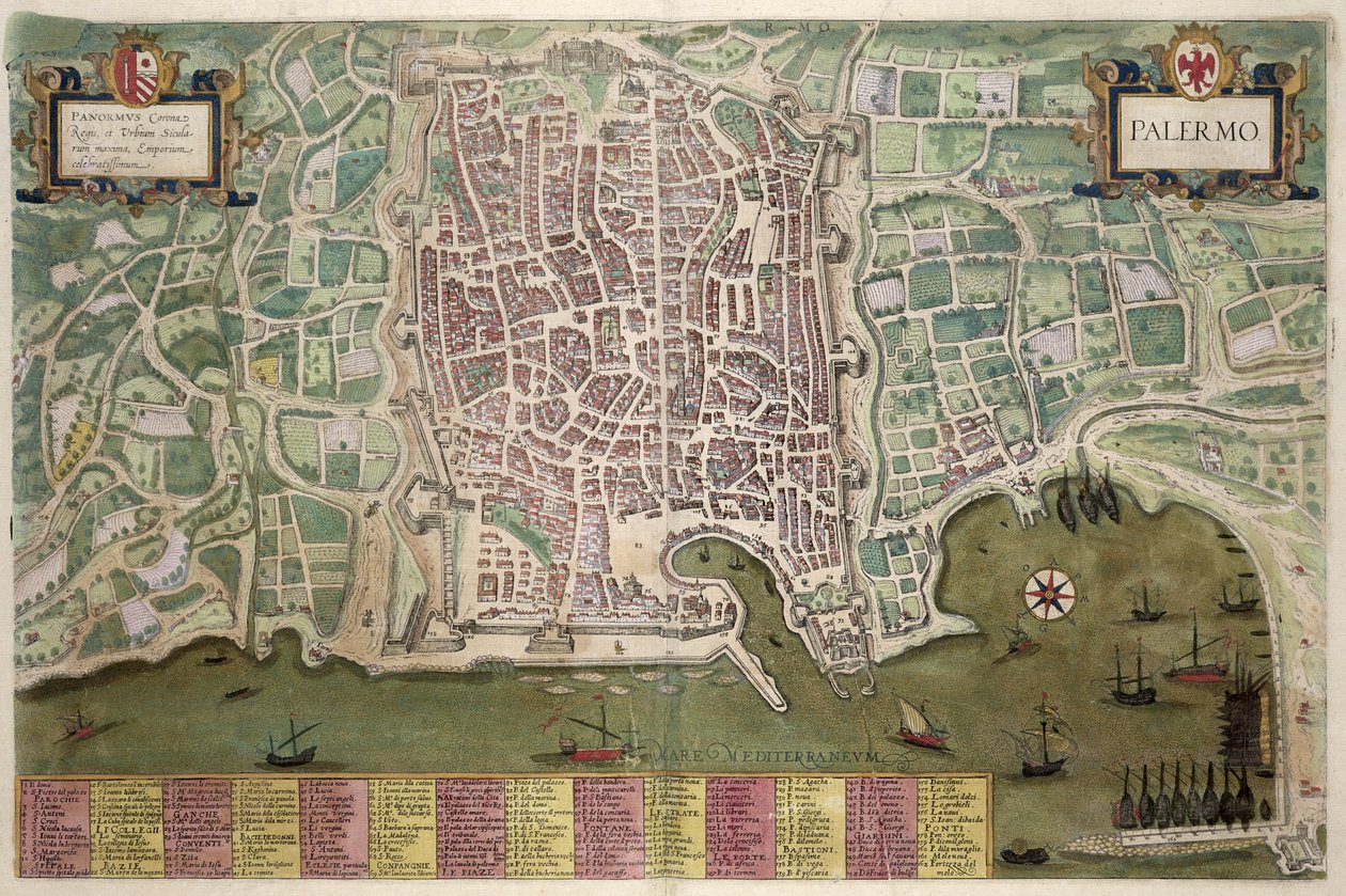 Map of Palermo, from Civitates Orbis Terrarum by Georg Braun (1541-1622 ...