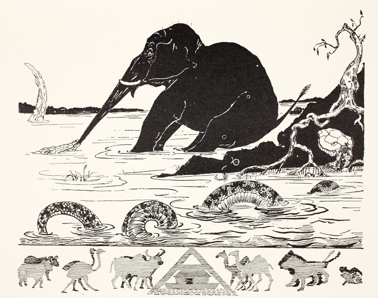 The Elephant's Child Having His Nose Pulled by the Crocodile ...