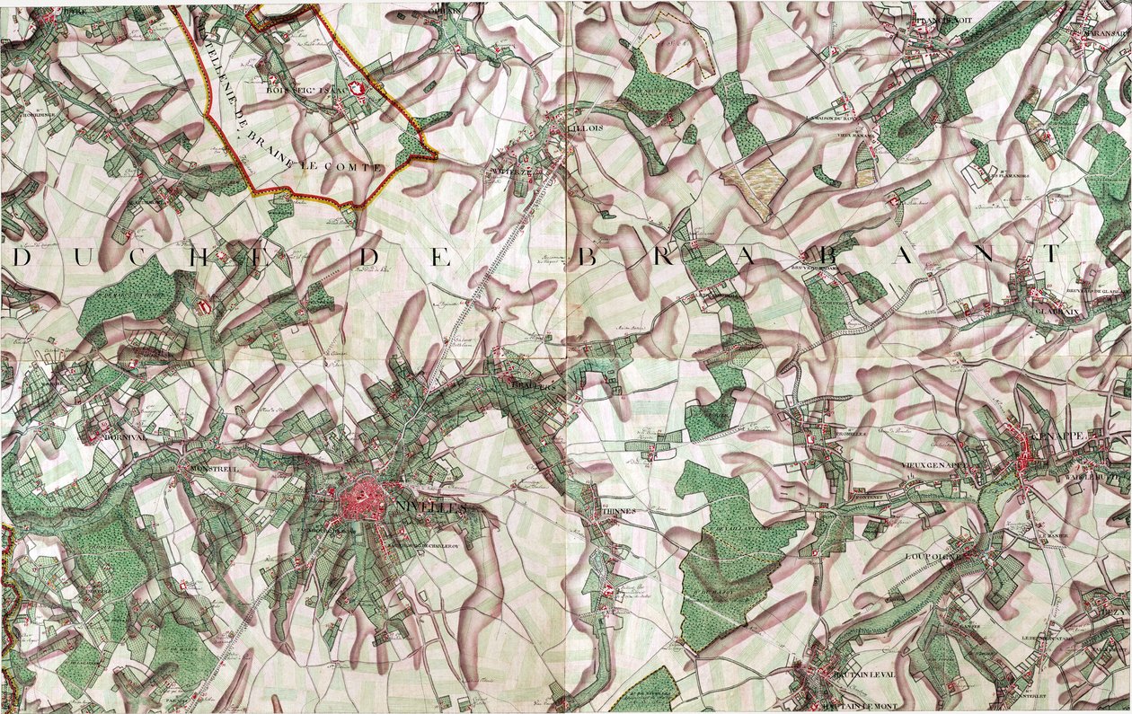 Map of Nivelles, Belgium by Joseph de Ferraris