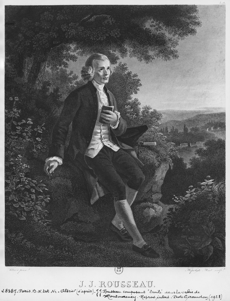 Jean-Jacques Rousseau Composing 'Emile' in Montmorency Valley, engraved ...