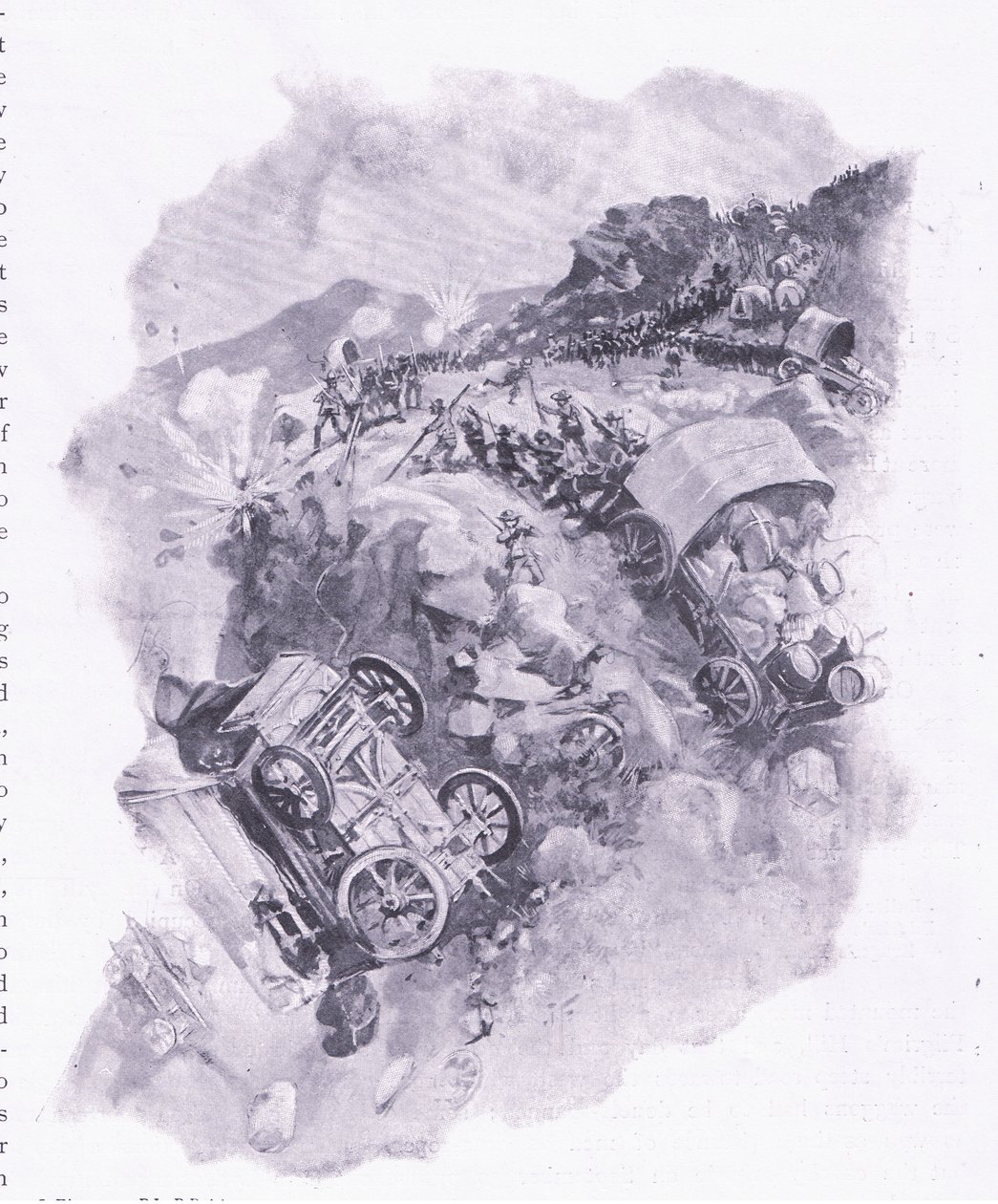 The Boers destroying their wagons at Spitzkop (illustration from After ...