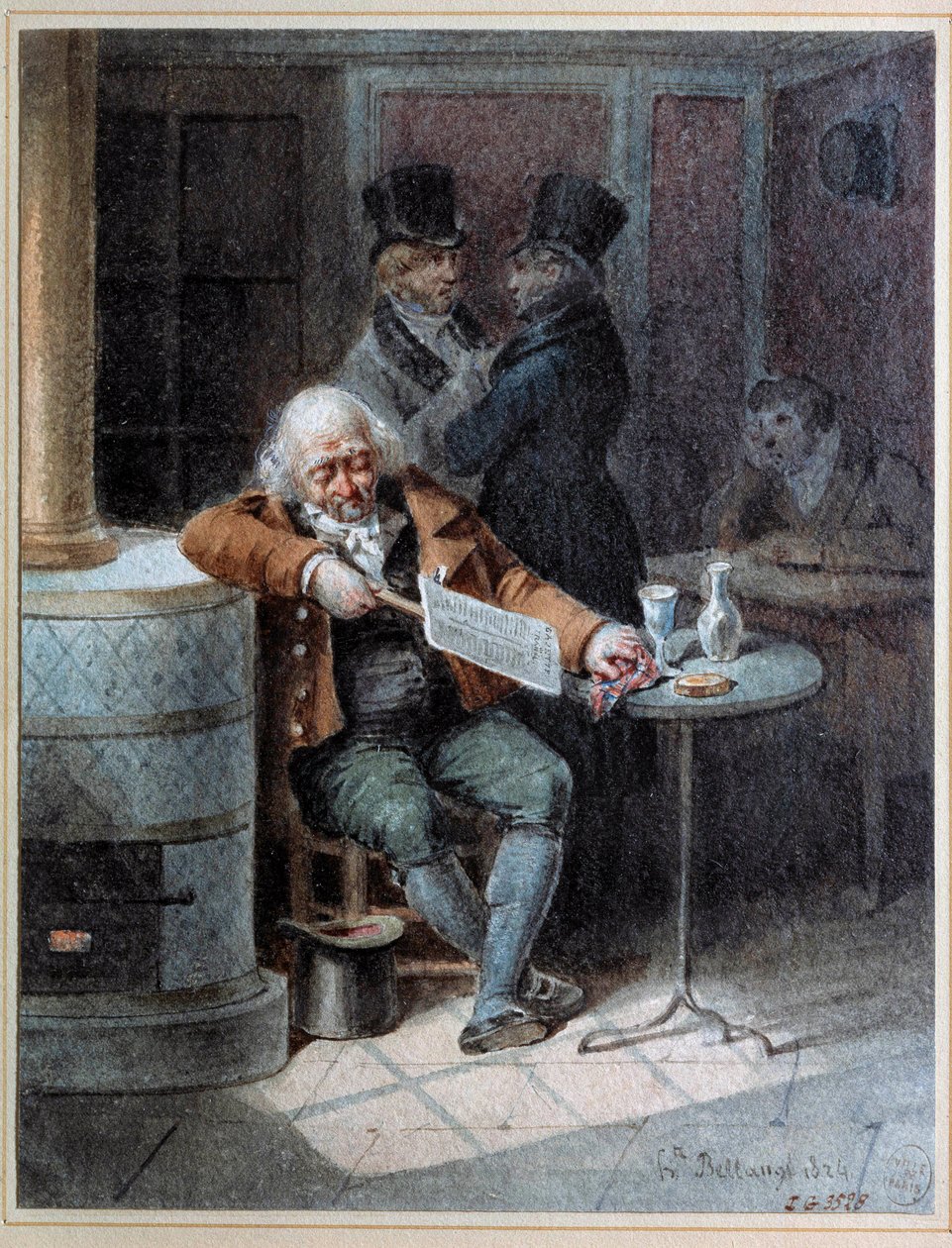 Reading of the Gazette: old man asleep in a cafe reading the newspaper ...