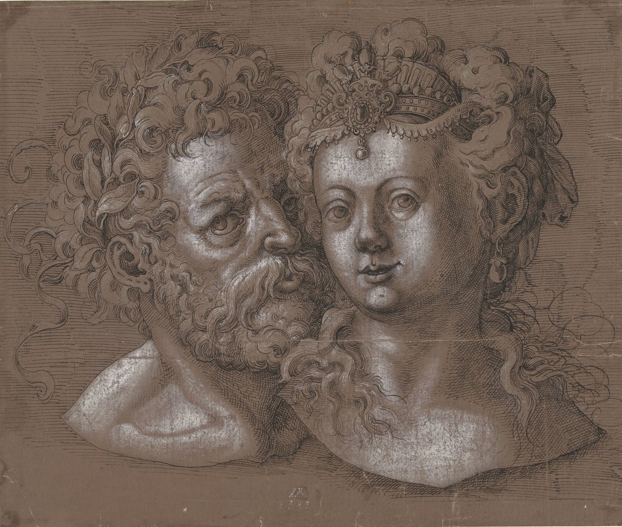 Heads of a Man and a Woman by Jost Amman: Fine art print