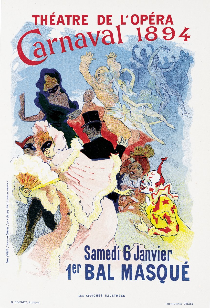 Poster advertising a masked ball and carnival, at the Theatre de l'Opera
