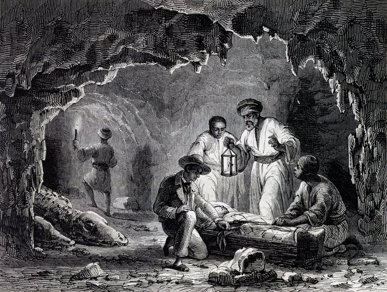 Archaeological Discoveries in Caves of Samoun, engraving based on ...