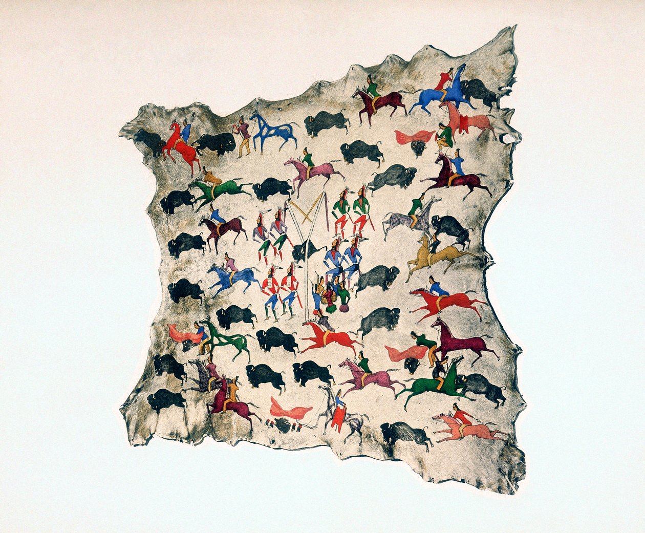 Moose Skin by North American Shoshone Indian, Showing Buffalo Hunt