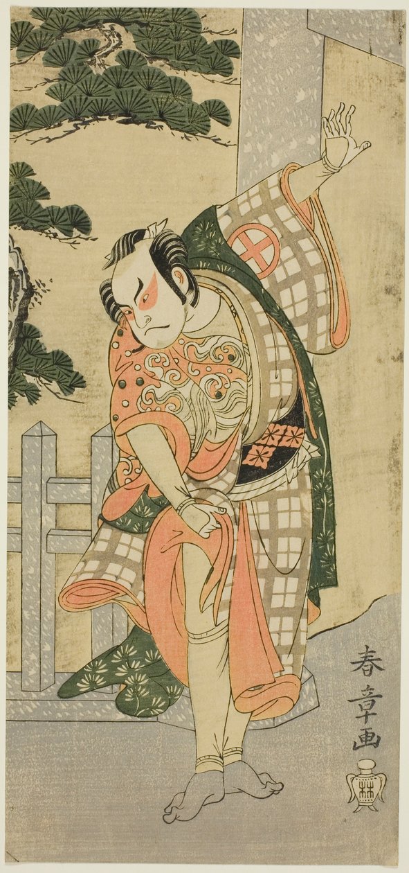 The Actor Otani Hiroji III in a Stage Pose Before a Shrine Gateway