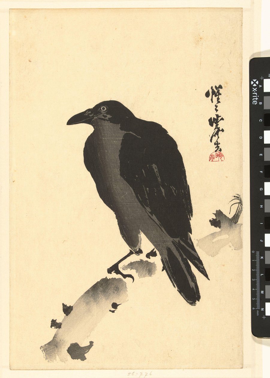 Crow on a Tree Stump by Kawanabe Kyosai: Fine art print