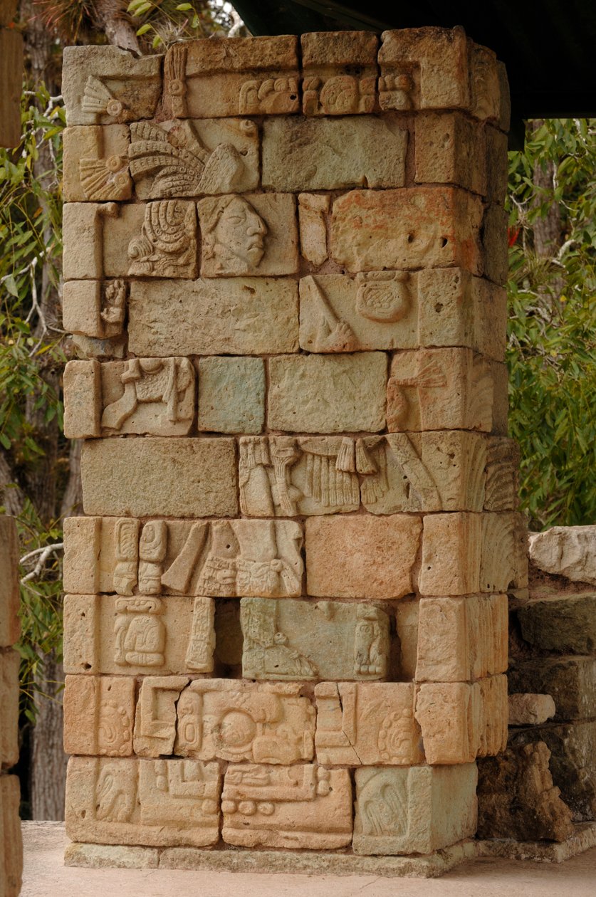 Maya rise and Fall, Copan, Honduras, Details of 18 Rabbit glyph, Temple ...