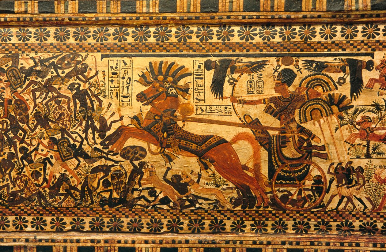 Wall painting in tomb of King Tutankhamun; King Tutankhamun; Egypt; New ...