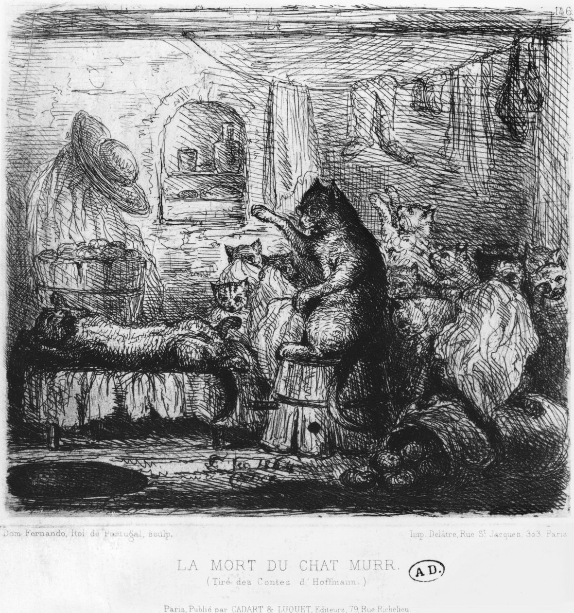 Death of Cat Murr, illustration from Die Lebensansichten des Katers ...