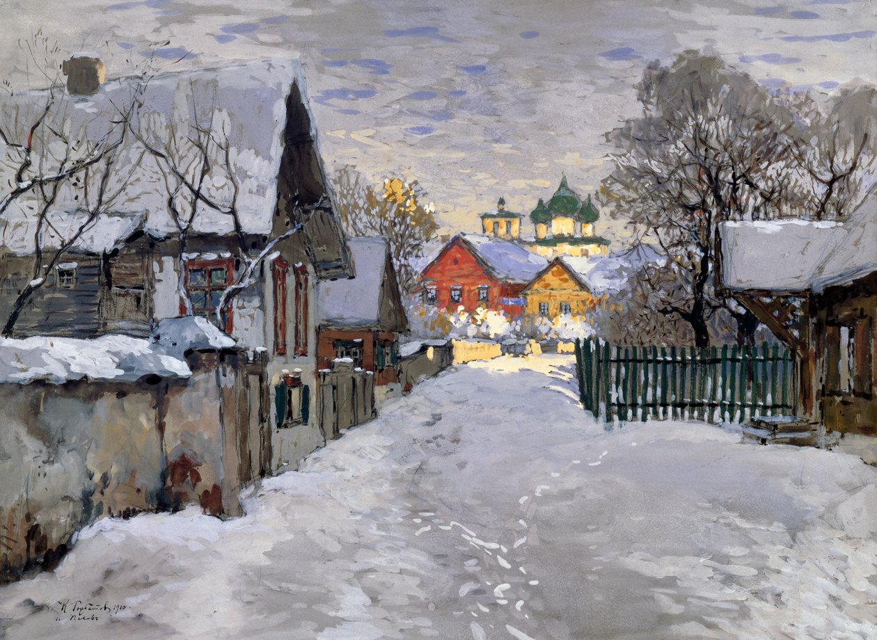 Winter night, a corner of Pskov
