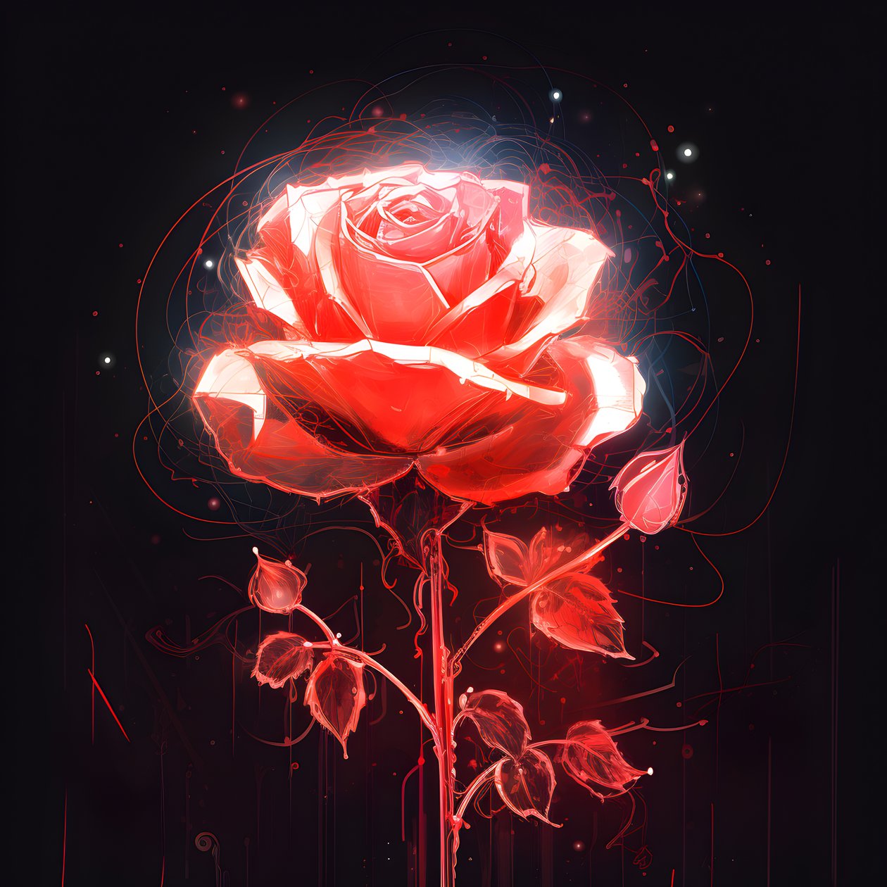 A Sketch of a Blooming Red Rose, with Only One Bloom and Some Detailed ...