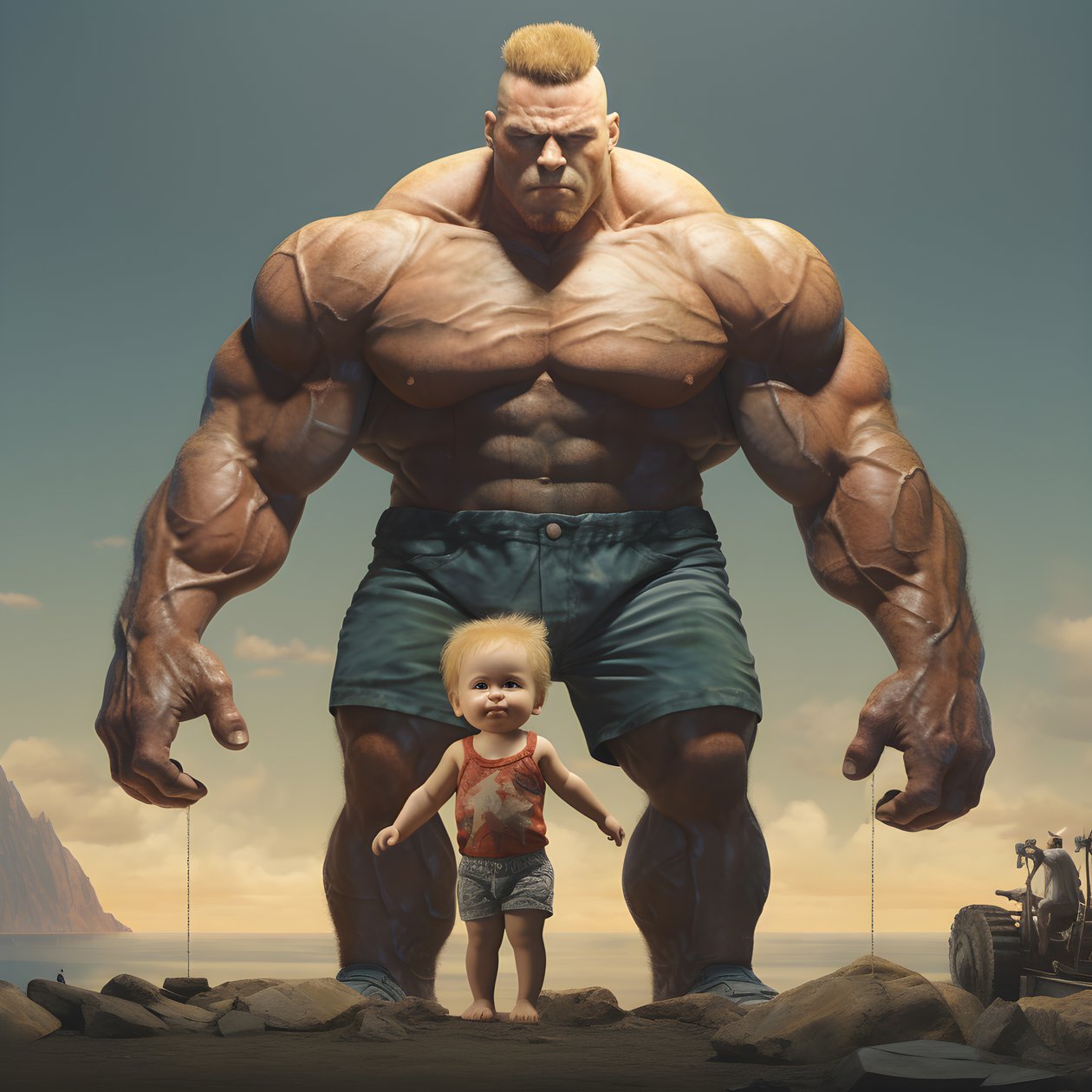 Intimidating and Mean Weightlifter Steroid Freak Buff Baby with Huge ...