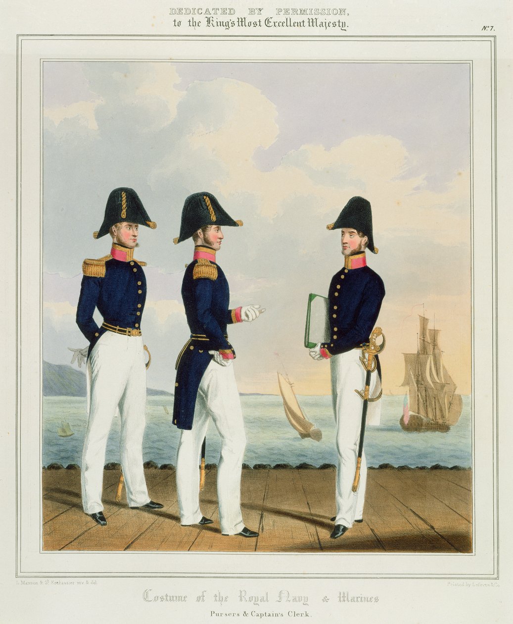 Pursers and Captain's Clerk, plate 7 from 'Costume of the Royal Navy ...