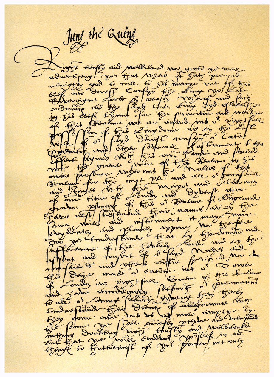 Letter from Lady Jane Grey to William Parr, 10th July 1553