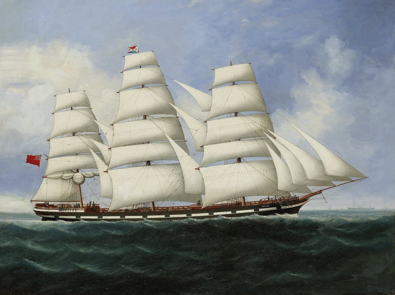 The full-rigged merchantman 'Loch Long' at sea under full sail