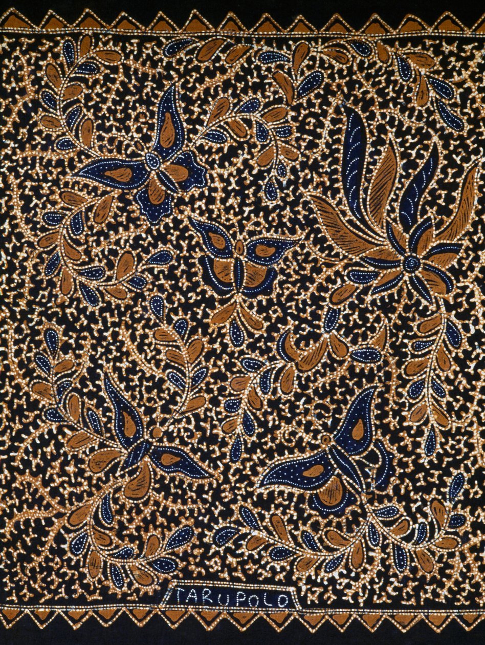 Batik with traditional butterfly and flower decoration, Java, Indonesia ...