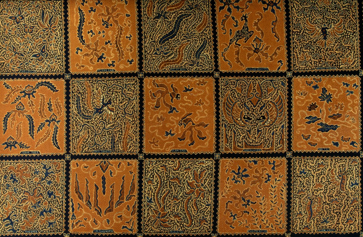 Batik with traditional check pattern, Surakarta, Java, Indonesia, detail