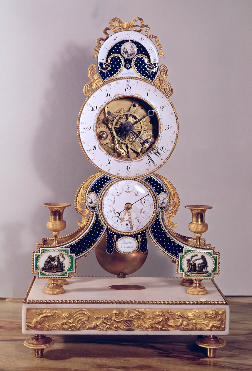 Decimal and duodecimal clock with dials of the revolutionary and ...