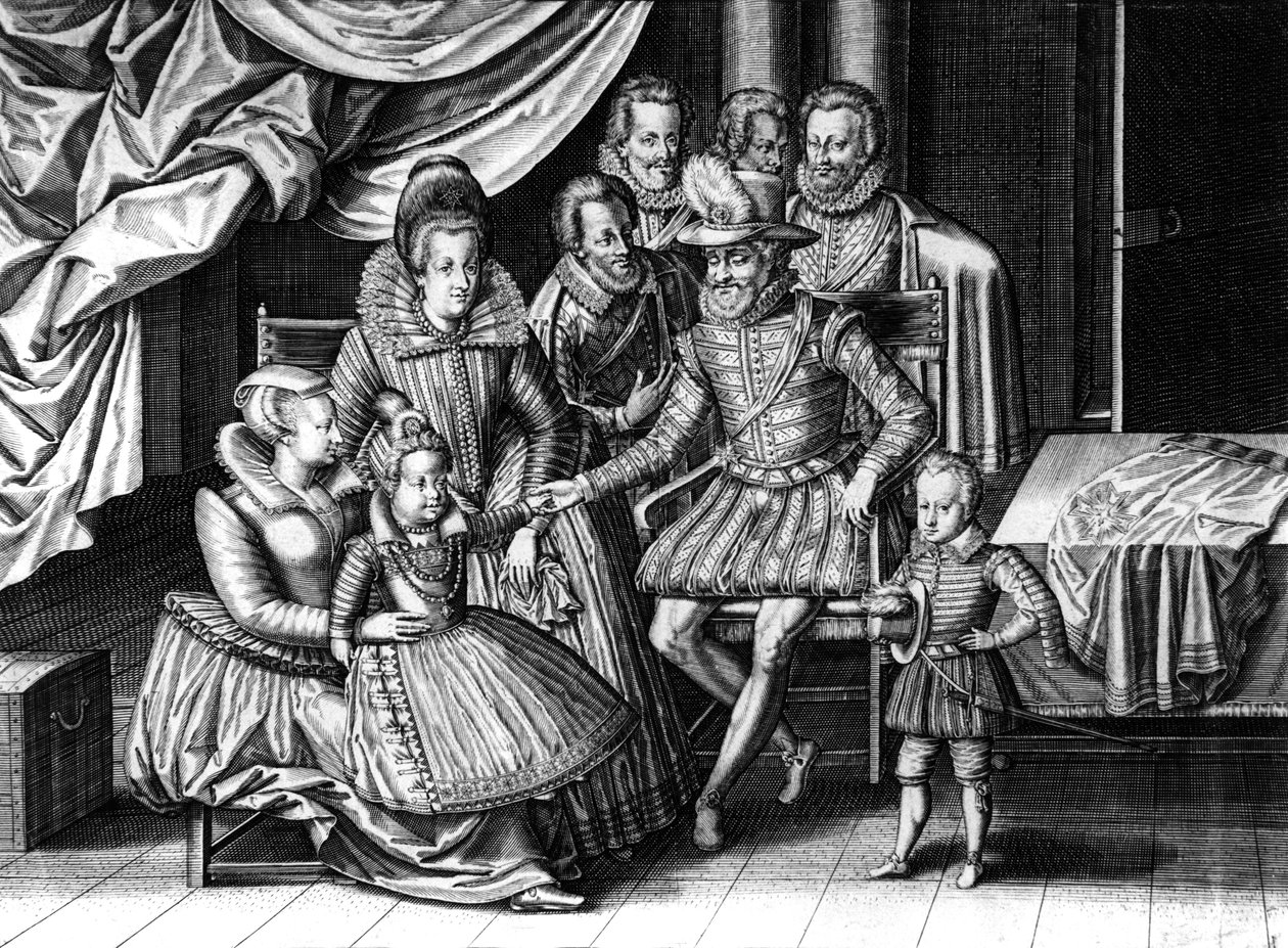 French King Henri IV with His Wife Marie de Medicis and Two of Their ...