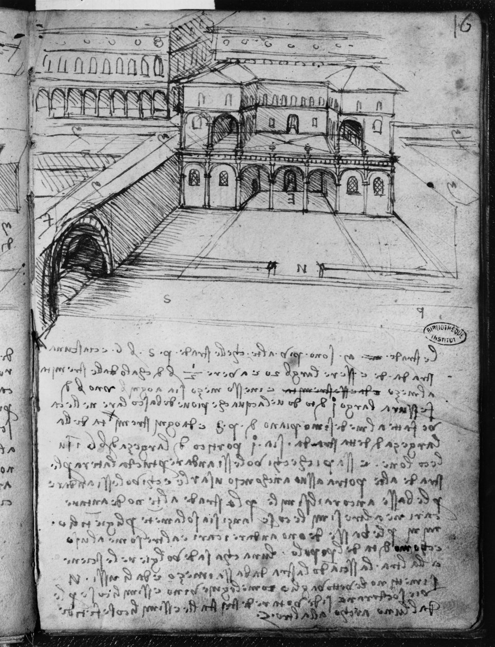 Architectural sketch for an 'Ideal City', fol. 16 (recto) from Paris ...