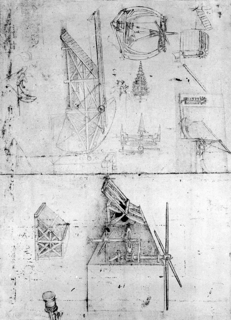 Machinery designs, fol. 394v by Leonardo da Vinci