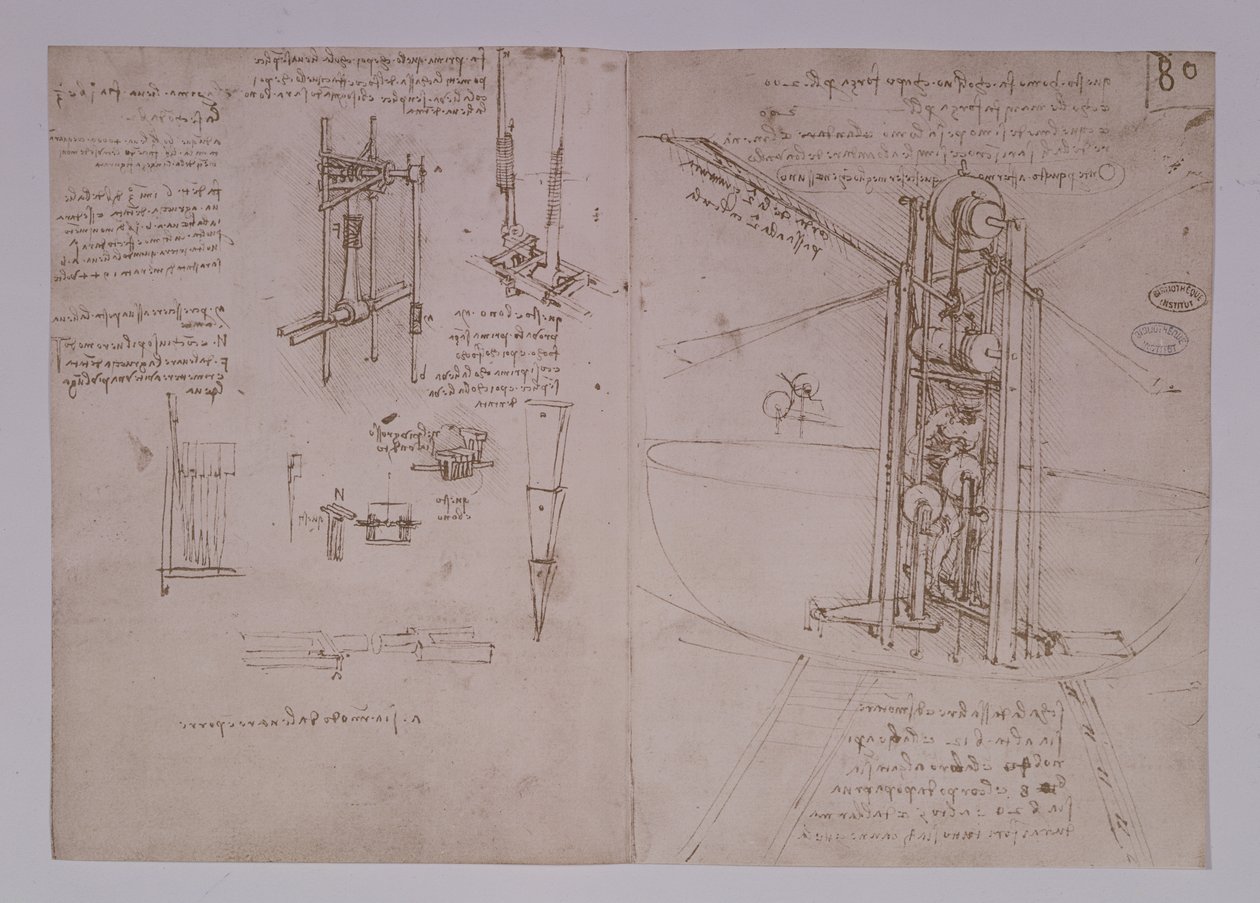 Vertically Standing Bird's-winged Flying Machine, fol. 80r from Paris ...