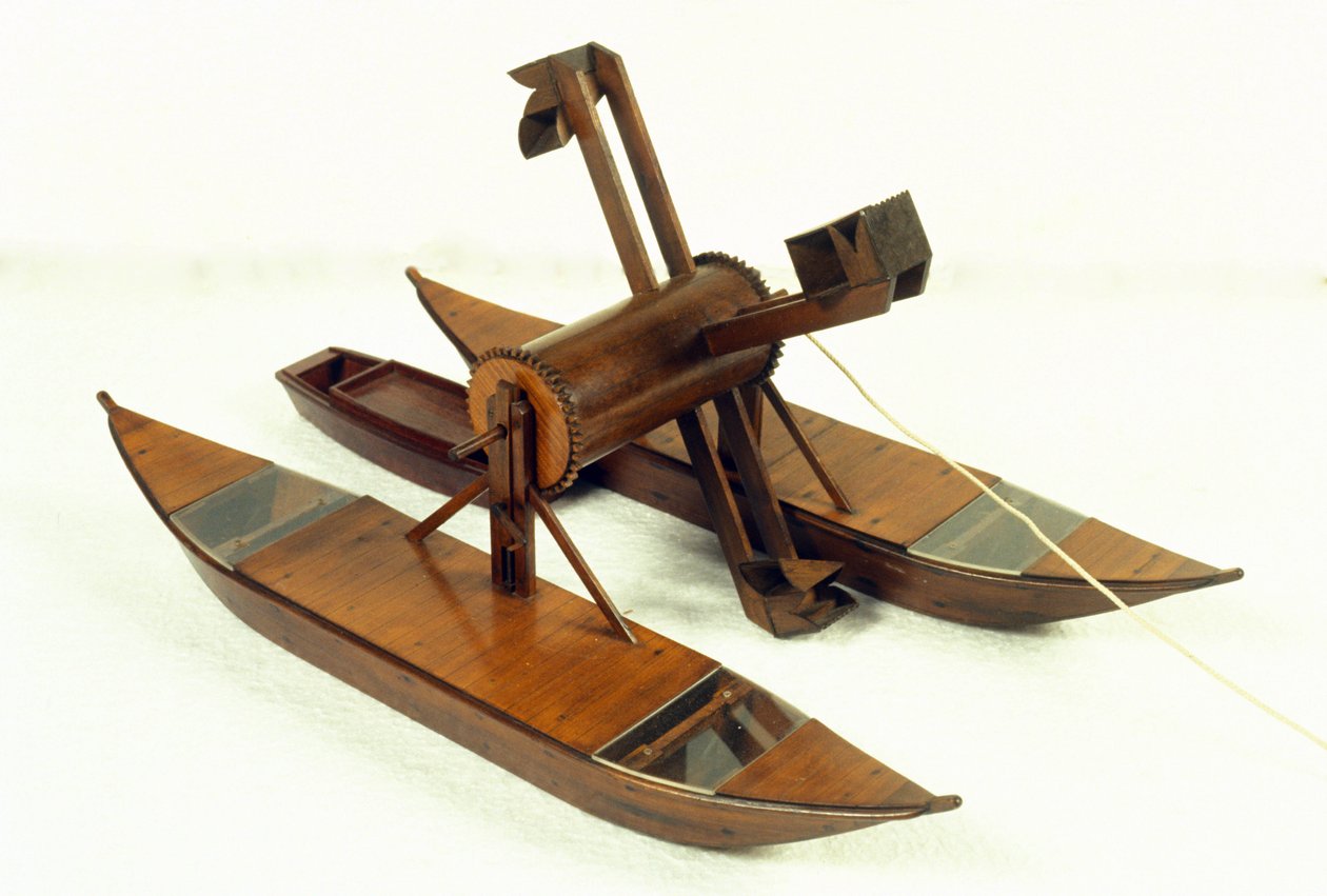 Lagoon dredge, model after a drawing by Leonardo da Vinci (1452-1519 ...