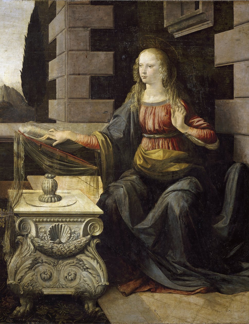 Annunciation (detail) by Leonardo da Vinci: Fine art print