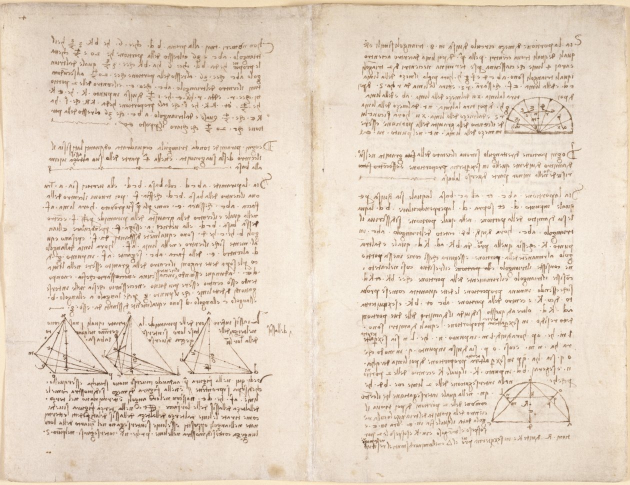 Notes and diagrams from 'Codex Arundel' by Leonardo da Vinci