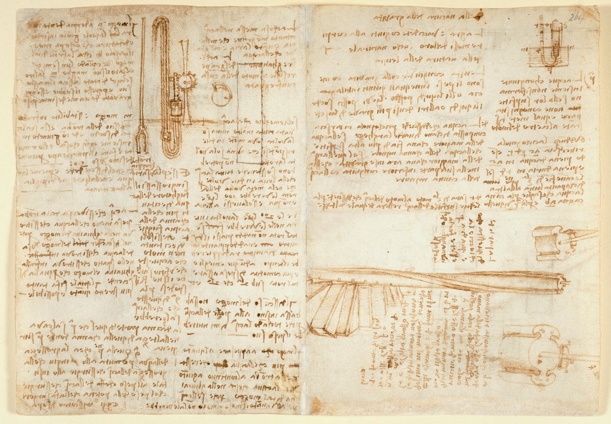 Notes and sketch on a hydraulic device, from 'Codex Arundel'