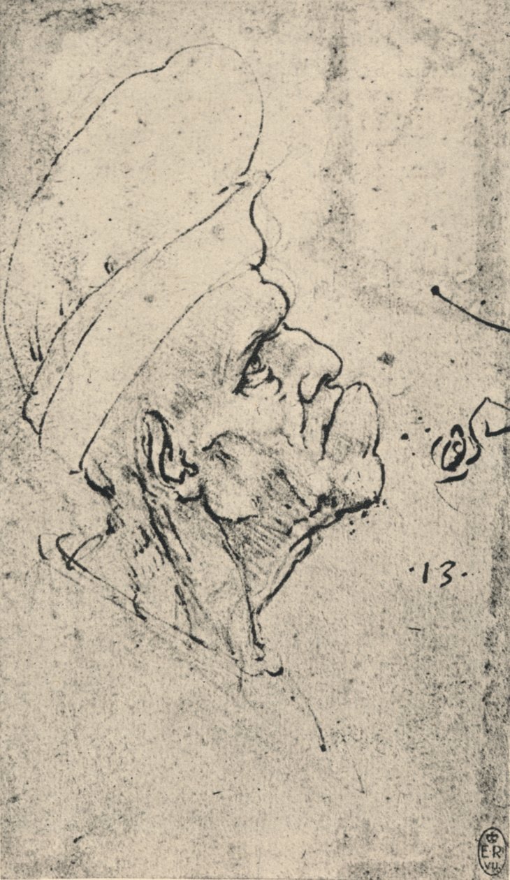 Grotesque Profile of a Man Wearing a Hat to the Right