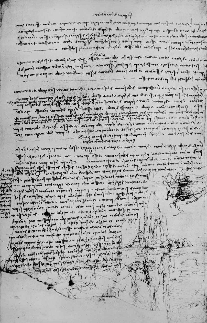 Page of Text with Sketches of Landscape by Leonardo da Vinci